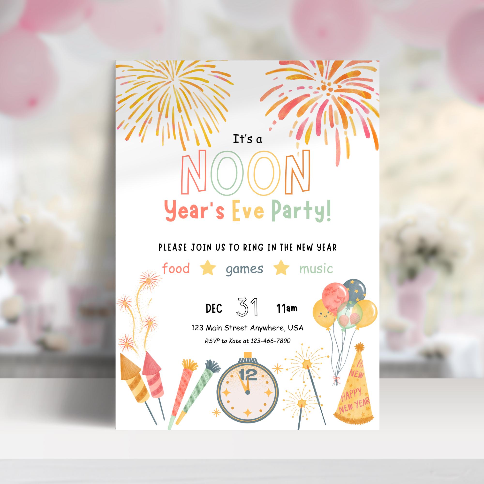 Editable Noon Years Eve Party Invitation Kids New Years Eve Family ...