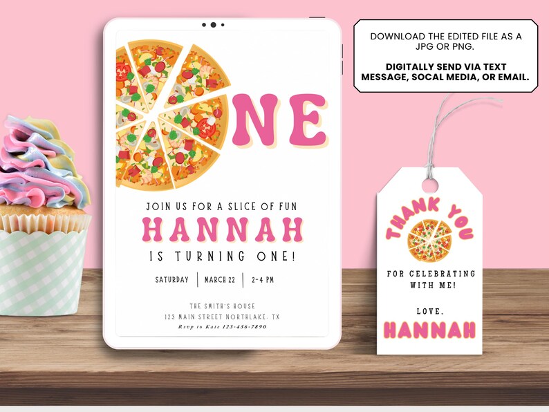 Digital Pizza Party First Birthday Invitation Template, 1st Birthday ...