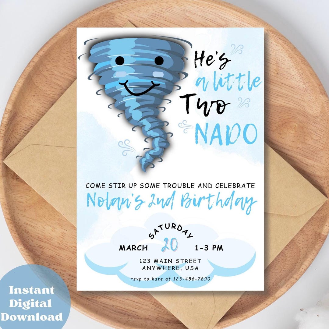 Editable Tornado Birthday Invitation Twonado Party Template Hurricane ...