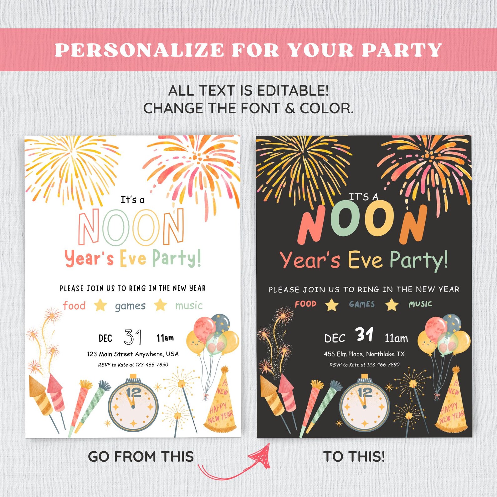 Editable Noon Years Eve Party Invitation Kids New Years Eve Family ...