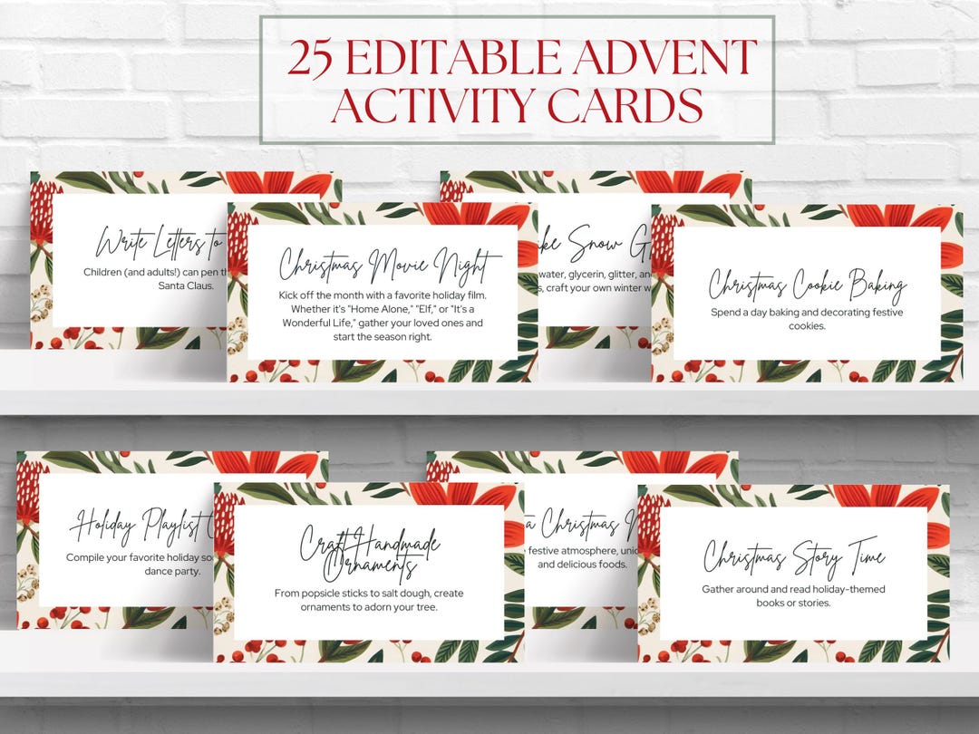 Editable Advent Activity Cards for Kids, Printable Family Advent ...