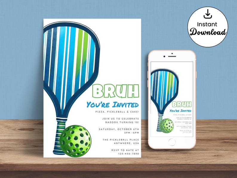 Pickleball Birthday Invitation, Editable Pickleball Party Invite, Dink ...