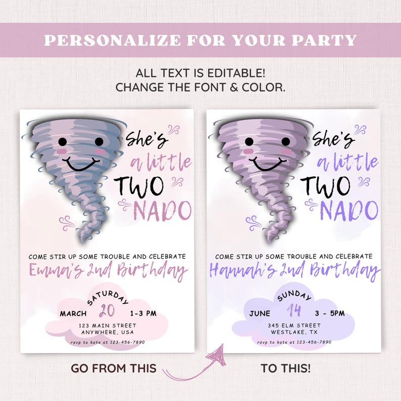 Editable Tornado Birthday Invitation Twonado Party Invite 2 Year ...