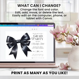 Editable Black Bow Graduation Party Invitation, Class of 2025 Invite ...