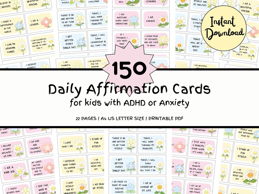 ADHD Anxiety Affirmation Cards for Kids: Social Emotional Learning ...