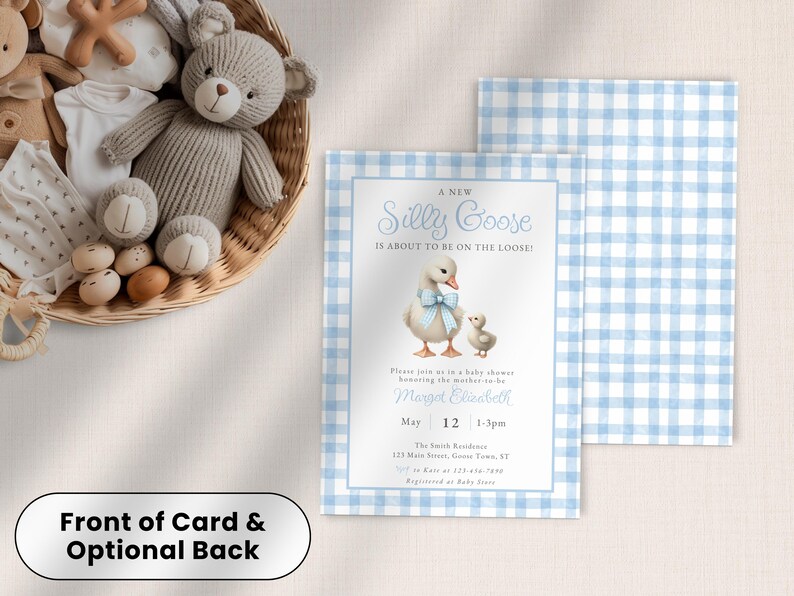 Gender Neutral Gingham Goose Baby Shower Invitation, Editable Silly ...