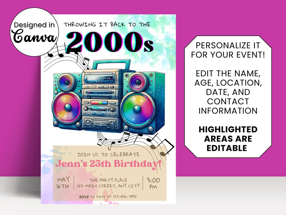 Digital Y2K Birthday Party Invitation, Retro 2000s Theme Invite, 2000s ...