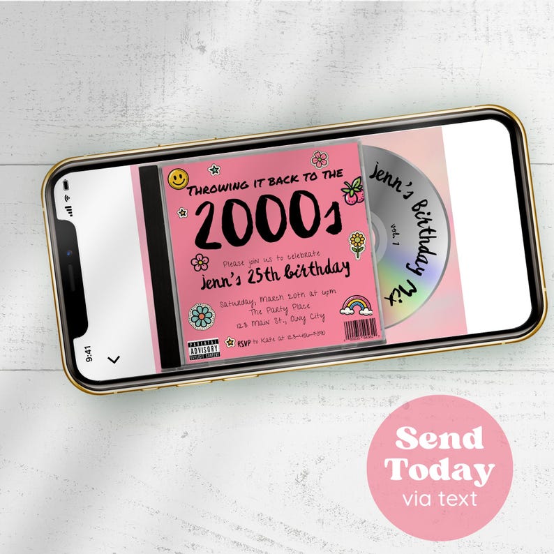 Y2K Birthday Invitation Retro 2000s Theme Party Editable Canva Template ...