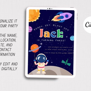 Digital Outer Space Birthday Invitation Template, Editable Planets ...