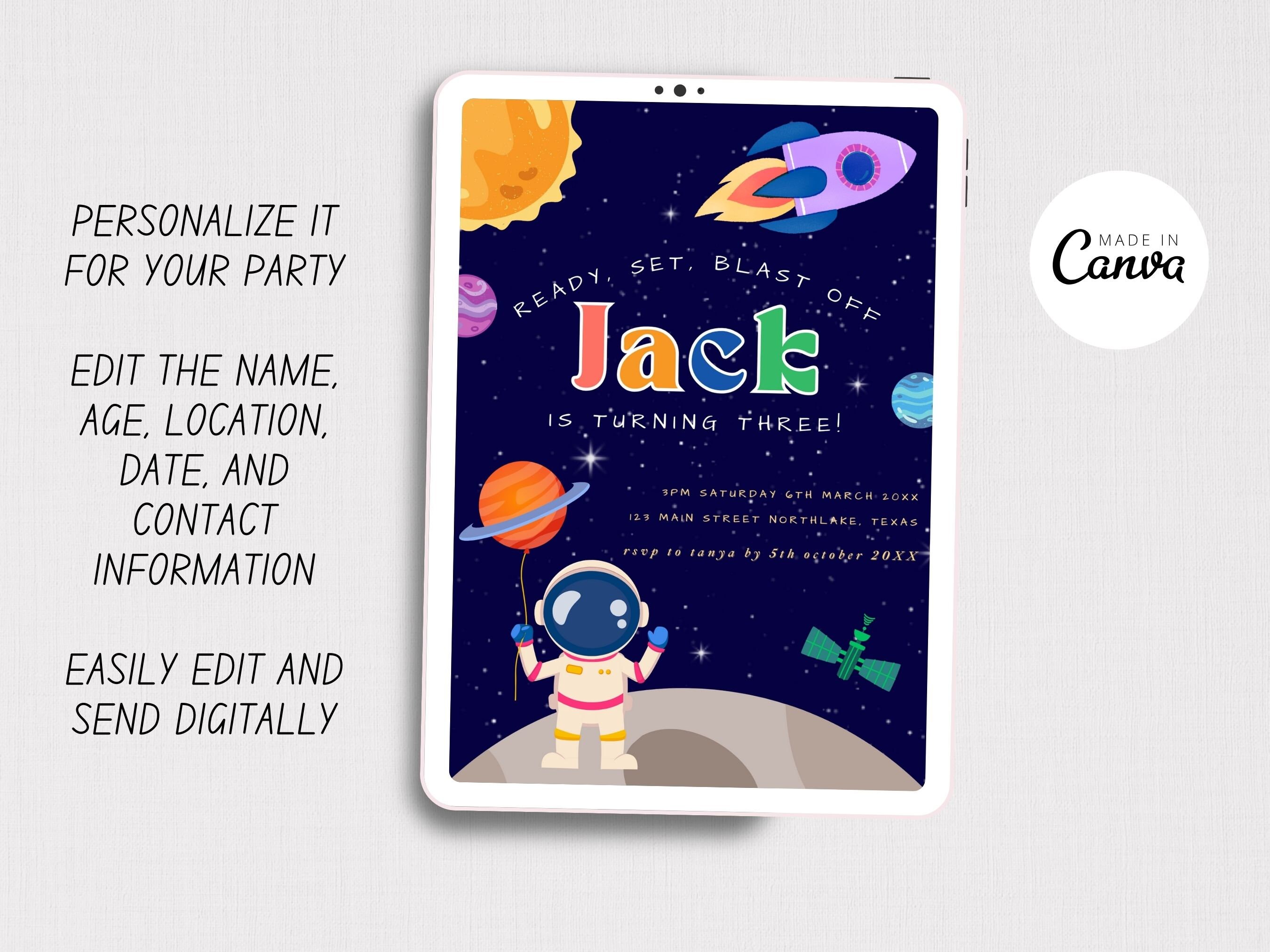 Digital Outer Space Birthday Invitation Template, Editable Planets ...