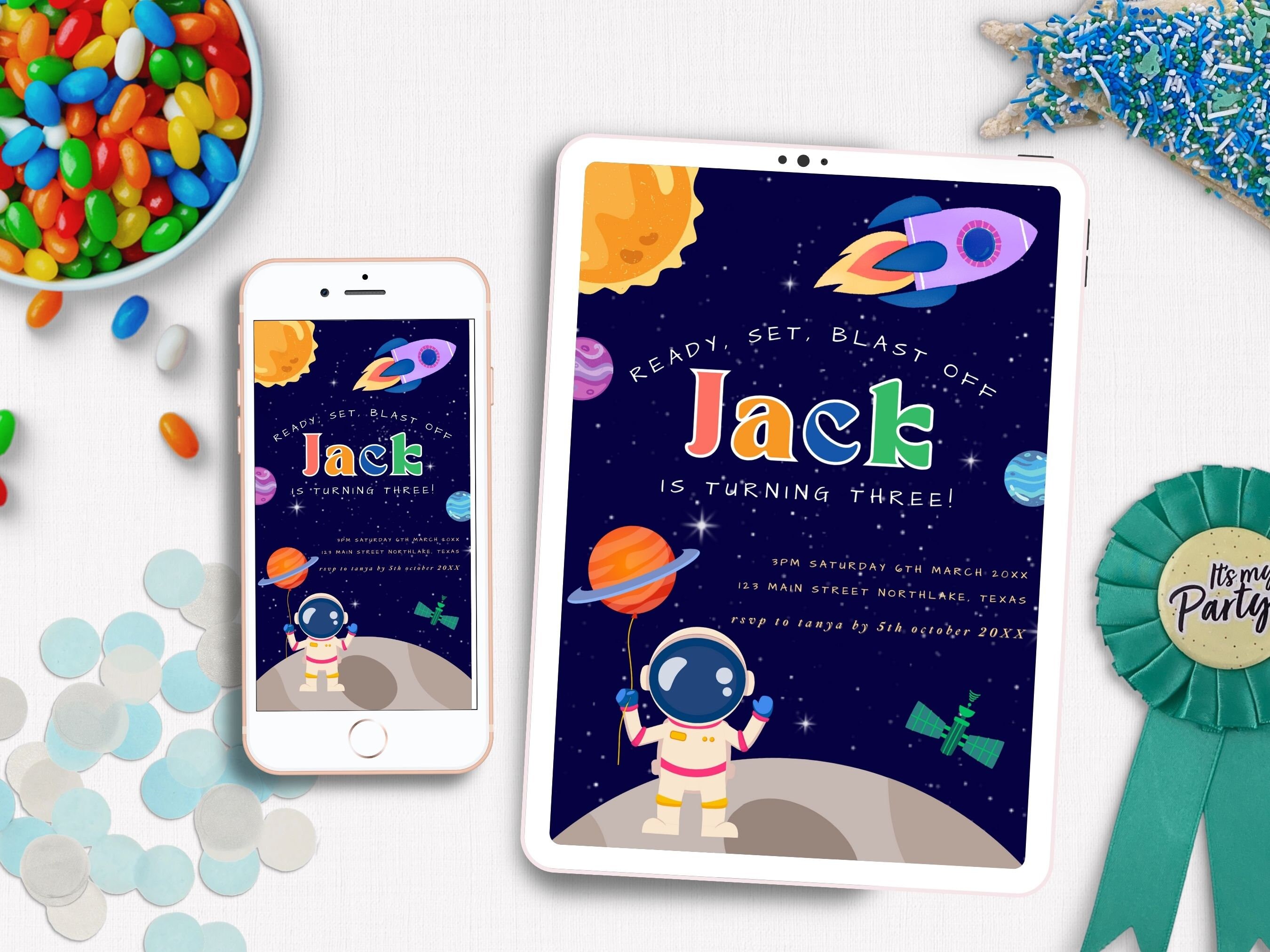 Digital Outer Space Birthday Invitation Template, Editable Planets ...