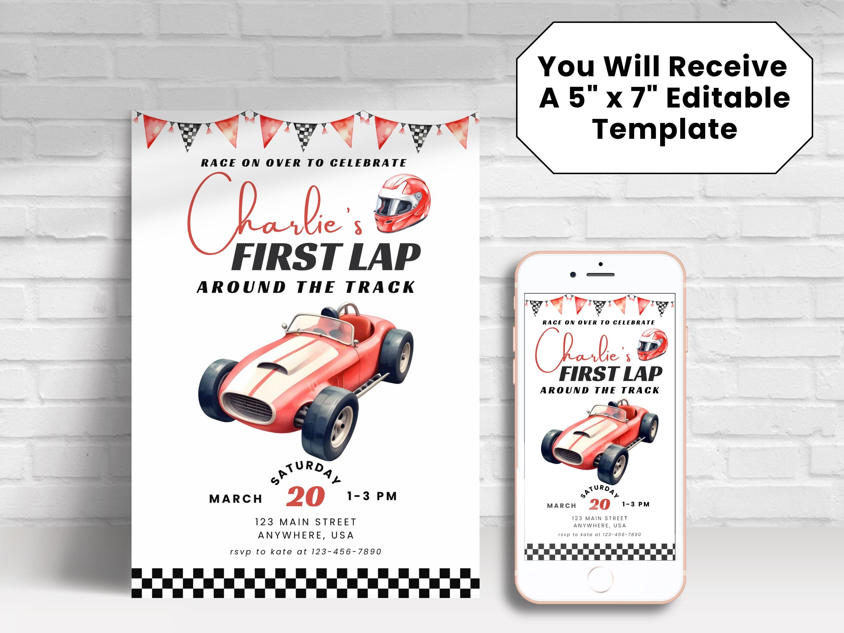 Editable First Lap Birthday Invitation Template, Vintage Race Car ...