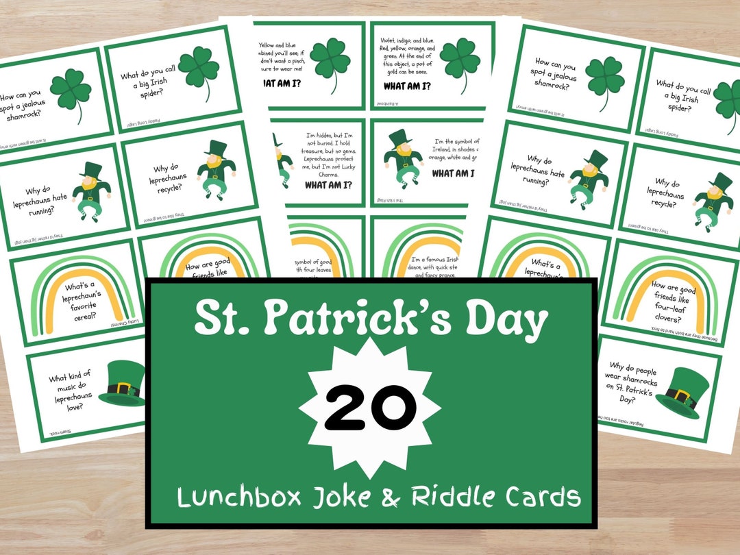 St Patrick's Day Lunchbox Joke Cards, Kid Cafeteria Note, Funny Jokes ...