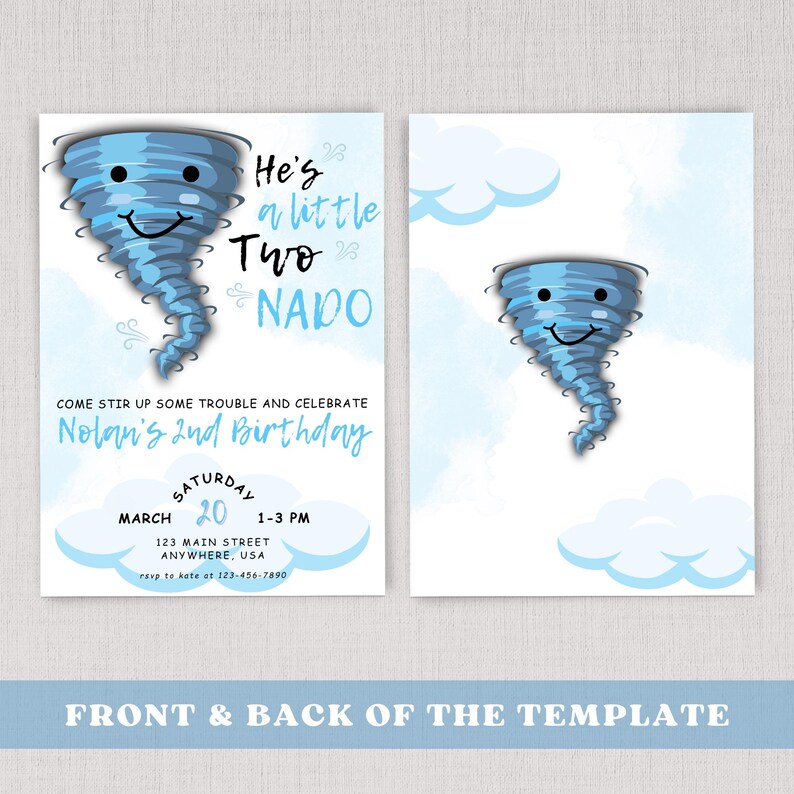 Editable Tornado Birthday Invitation Twonado Party Template Hurricane ...