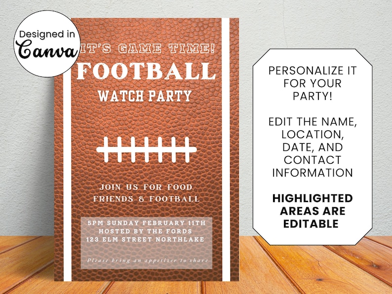 Editable Football Watch Party Invitation Printable Game Day Invite DIY ...