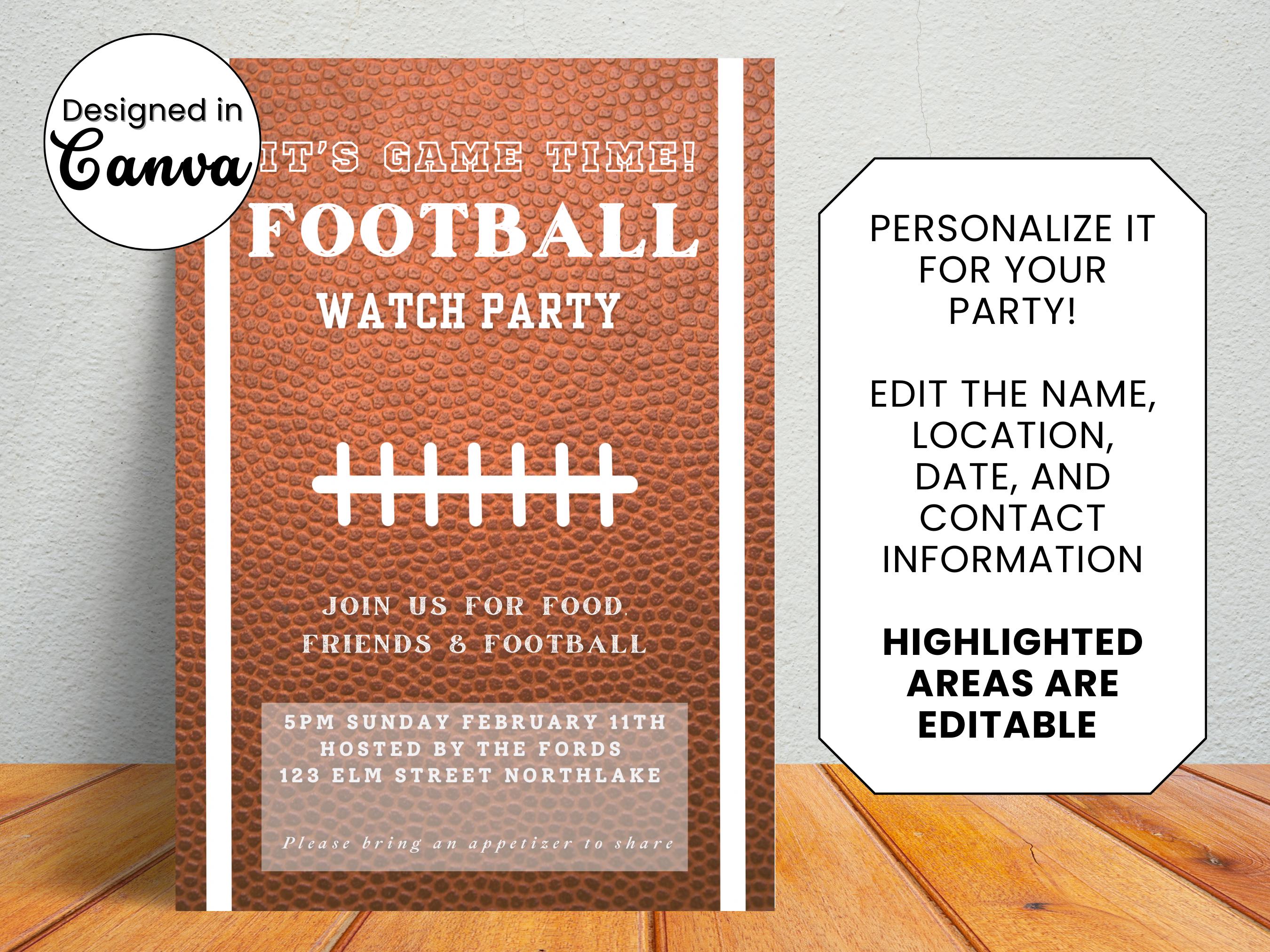 Editable Football Watch Party Invitation Printable Game Day Invite DIY ...
