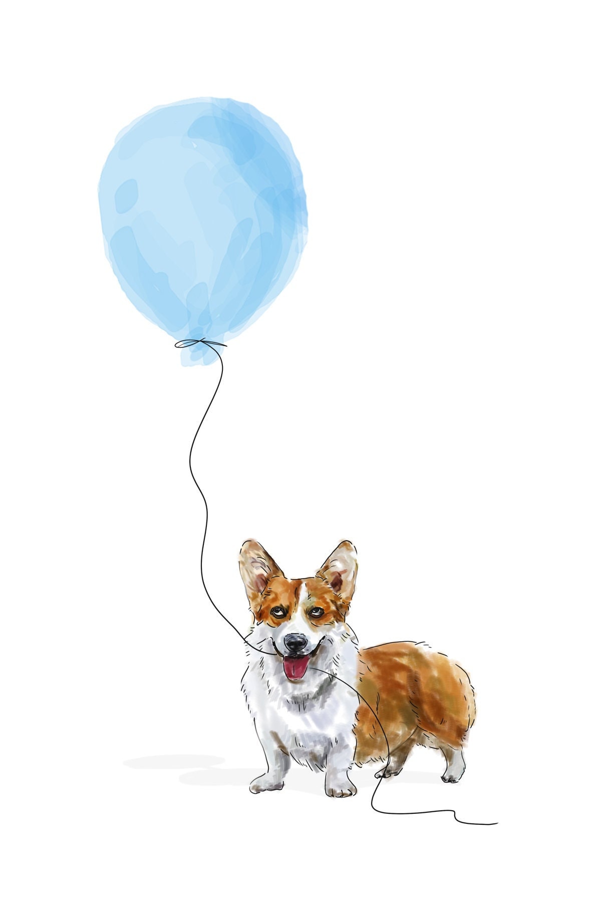 Corgi Dog With Balloon Greeting Card - Etsy