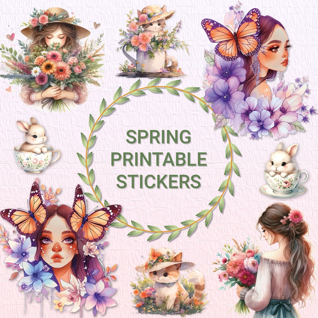 Diary Digital Stickers PNG, Printable Stickers, Spring Stickers, Girls ...