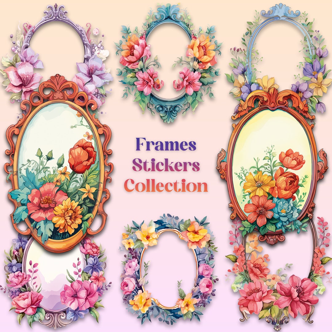 Vintage Frames Stickers, Antique Scrapbooking Frame, Retro Flowers ...