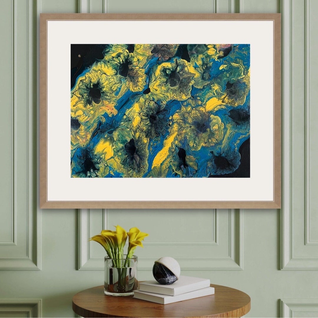 Cosmic Sunflowers Poster From Original Art Professional Print. Blue ...