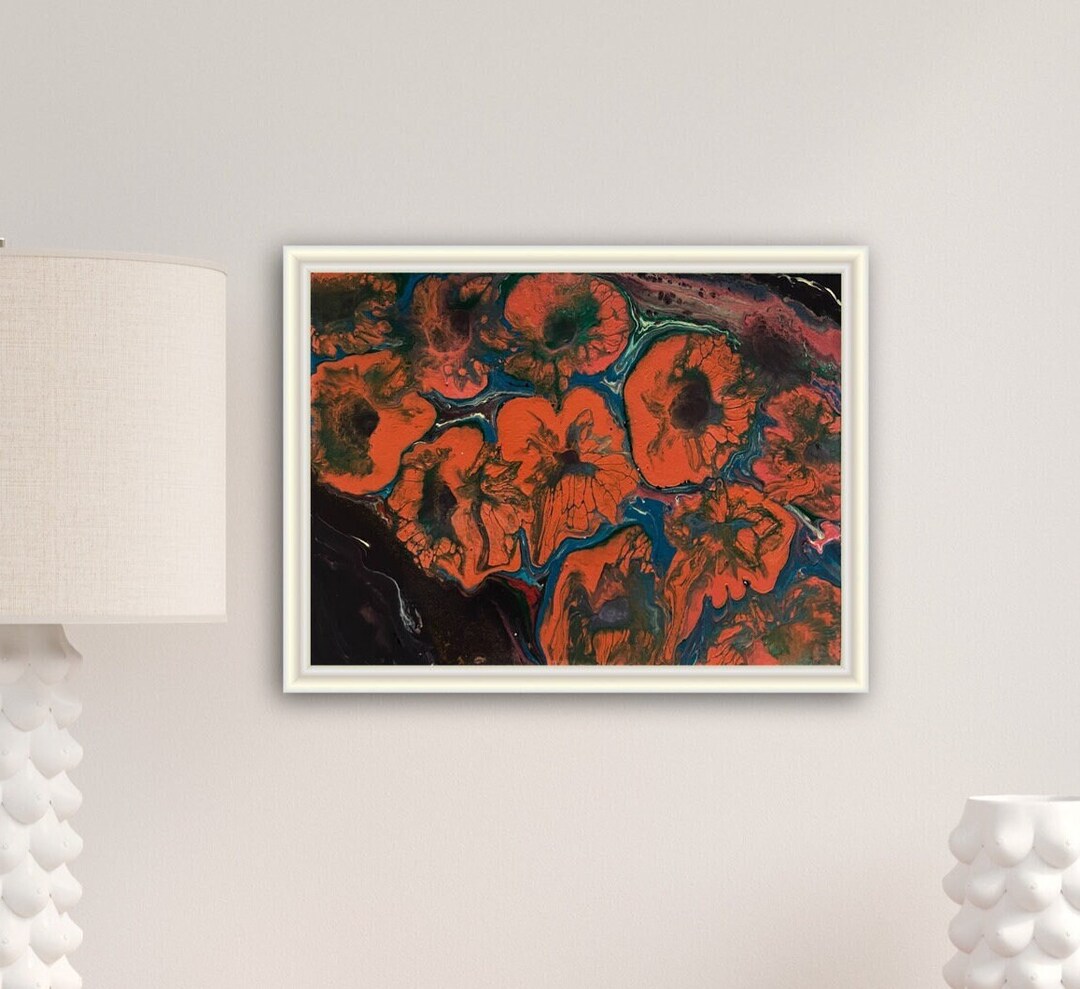 Orange Galactic Flowers Digital Poster. Unusual Flowers Outerspace ...