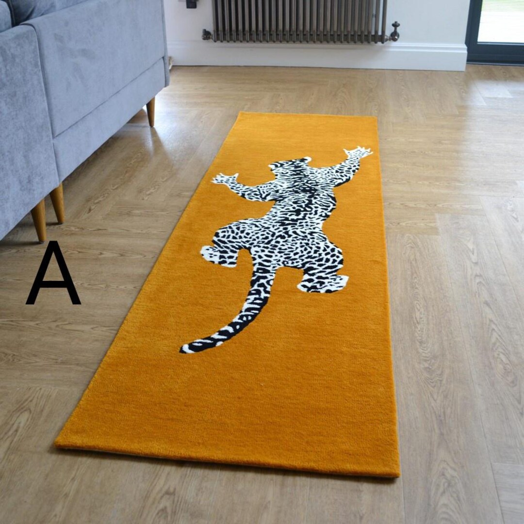 Handmade Hand Tufted Climbing Leopard Runner Rug 100% Wool Handmade ...