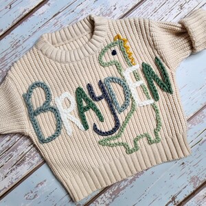 Custom Baby Sweater, Floral Initial Sweater, Hand Embroidered Baby ...