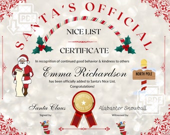 Editable Red Nice List Certificate Printable Santas Official Nice List ...