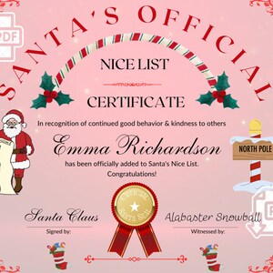 Editable Red Nice List Certificate Printable Santas Official Nice List ...