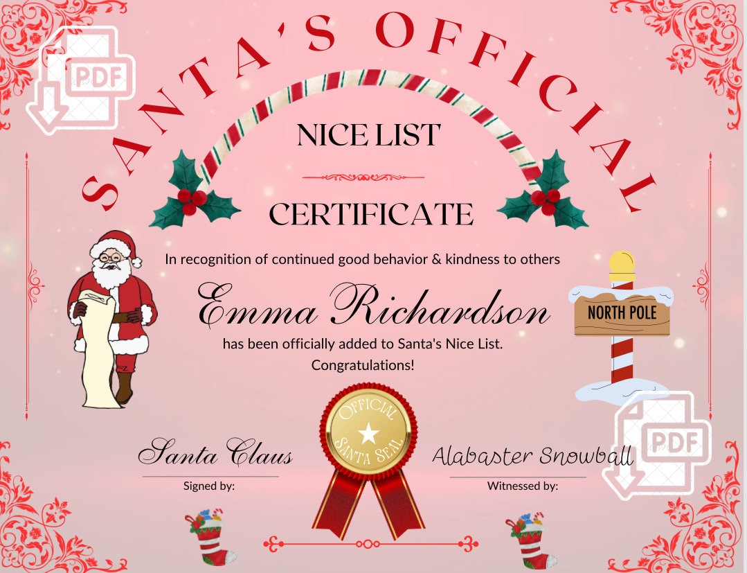 Editable Red Nice List Certificate Printable Santas Official Nice List ...