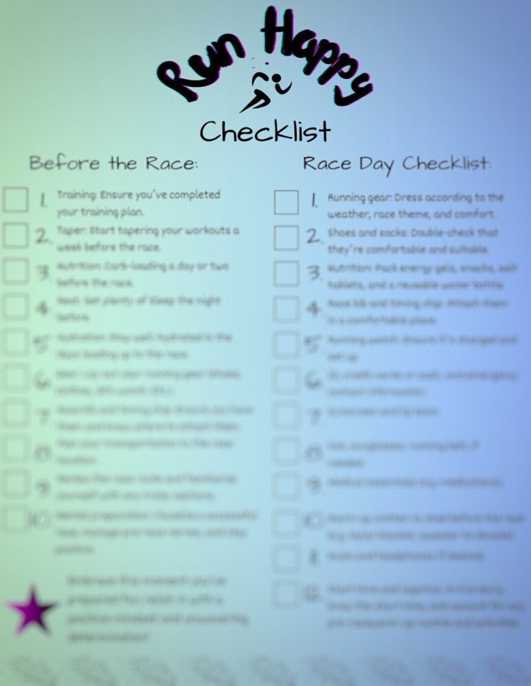 Run Race Checklist - Before and After (color Background) - Etsy
