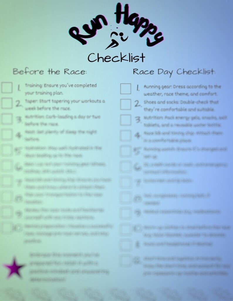 Run Race Checklist Before and After color Background - Etsy
