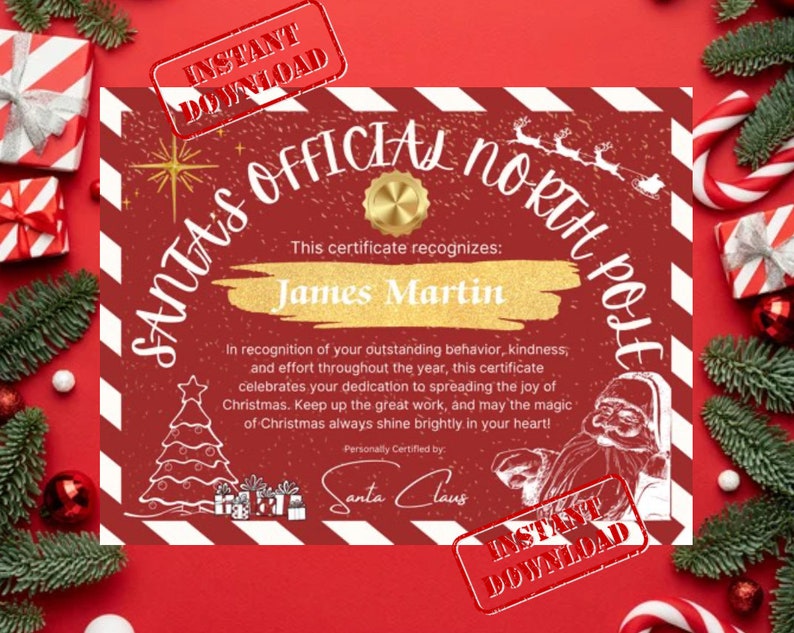 Editable Santas Official North Pole Certificate Printable Santas ...