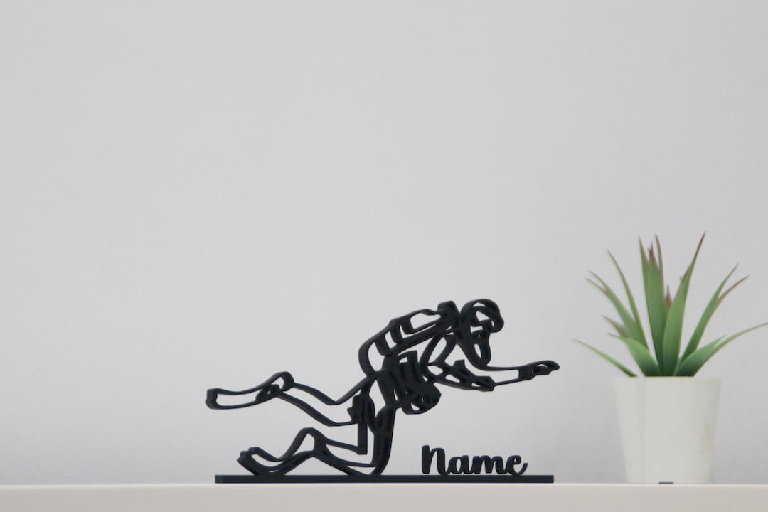 Scuba Diving Personalized Figure, 3D Printed Line Art, Scuba Diver Desk ...