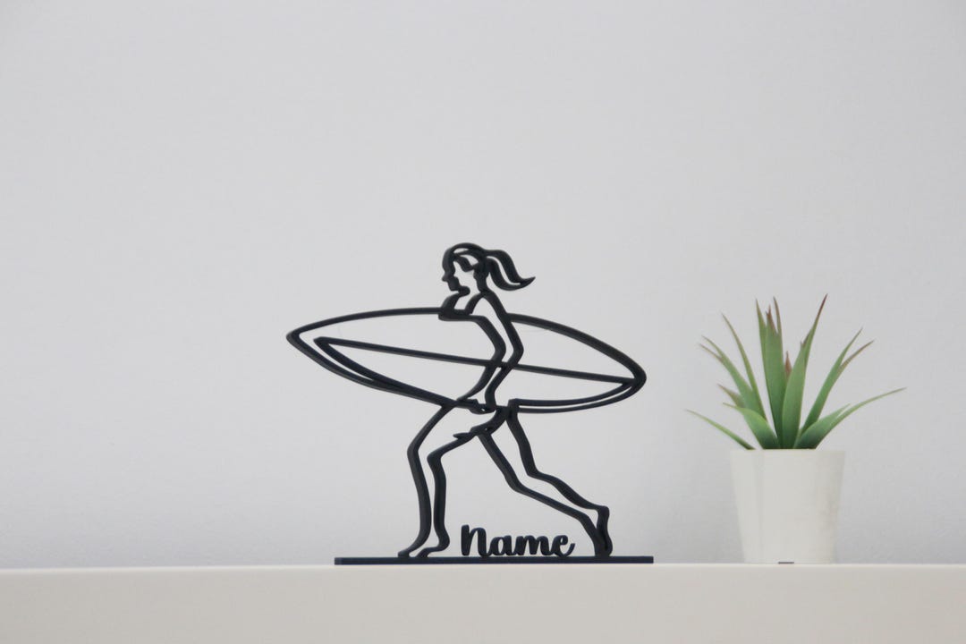Surfer Personalized Figure, 3D Printed Line Art, Surfer Sculpture ...