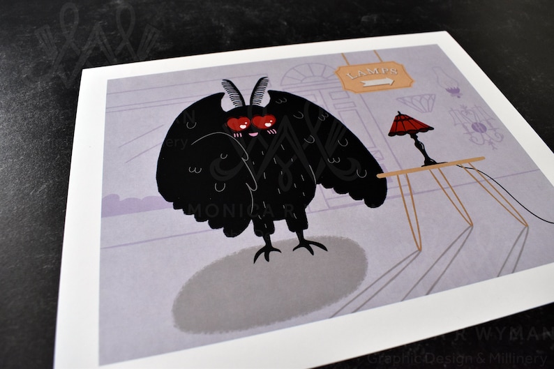 Mothman in Antique Lamp Shop Art Print | Mothman, Cryptid, Art, Art ...
