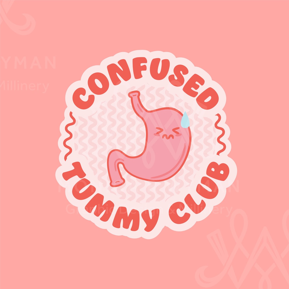 Confused Tummy Club Sticker | Tummy Ache, IBS, Stomach Ache, Sticker ...