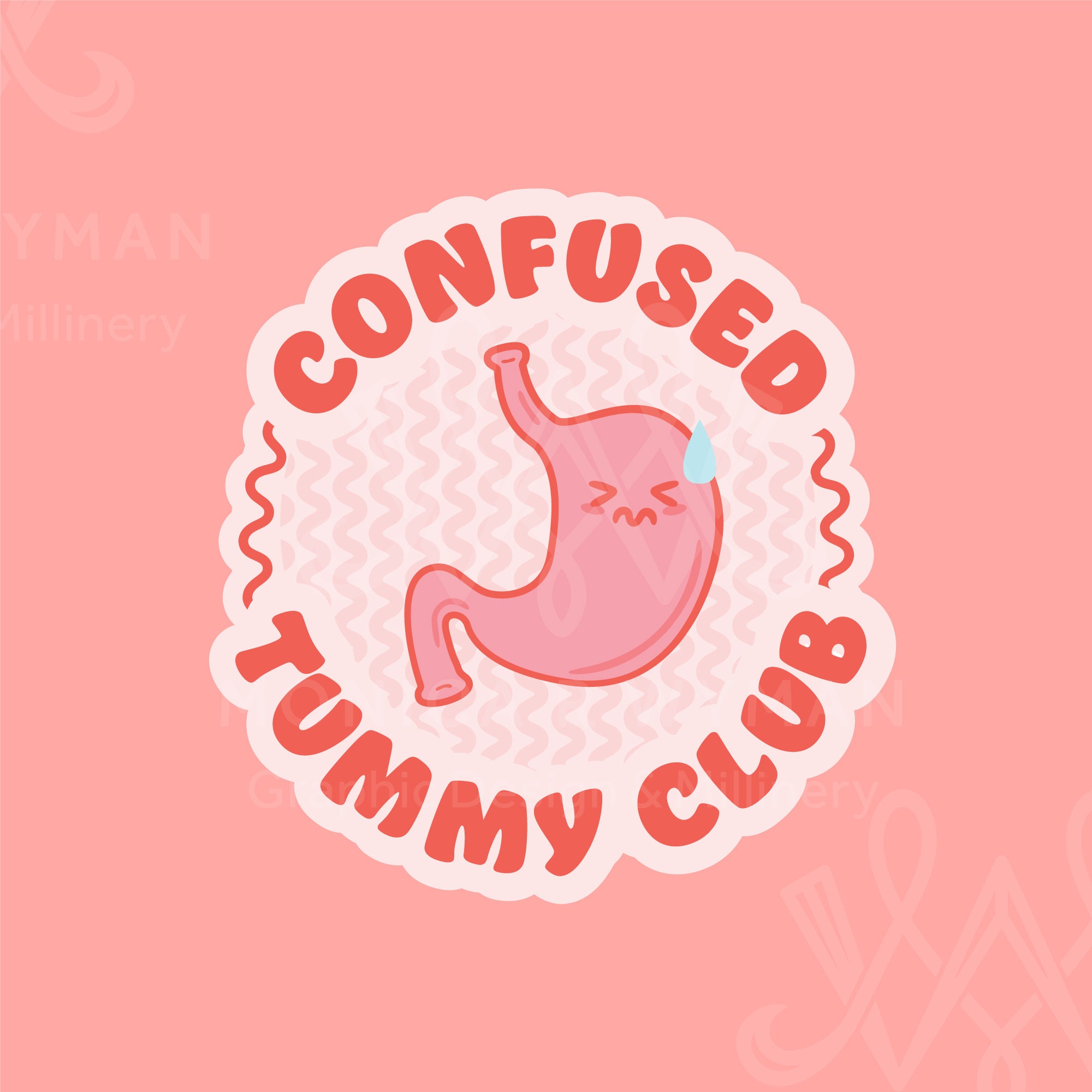 Confused Tummy Club Sticker | Tummy Ache, IBS, Stomach Ache, Sticker ...
