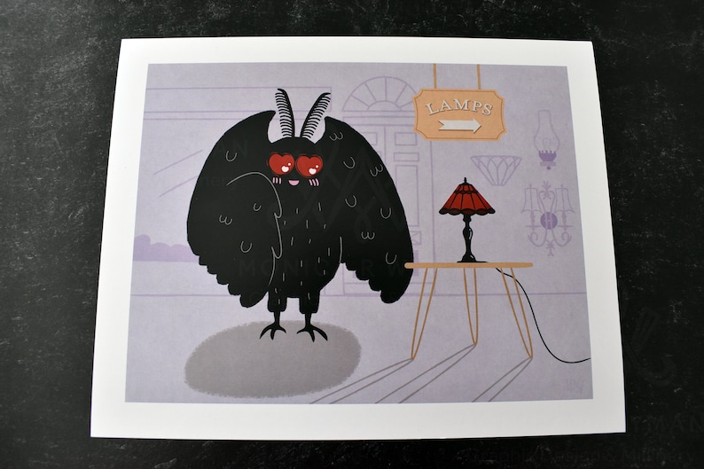 Mothman in Antique Lamp Shop Art Print | Mothman, Cryptid, Art, Art ...