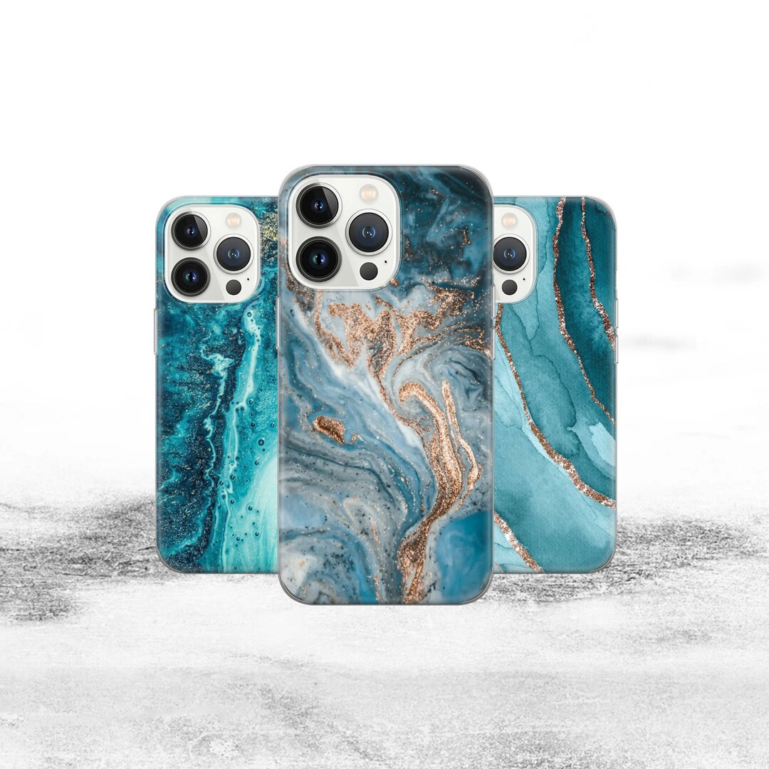 Blue Marble Phone Case With Gold Cover Fit for iPhone 15 Pro Max, 14 ...