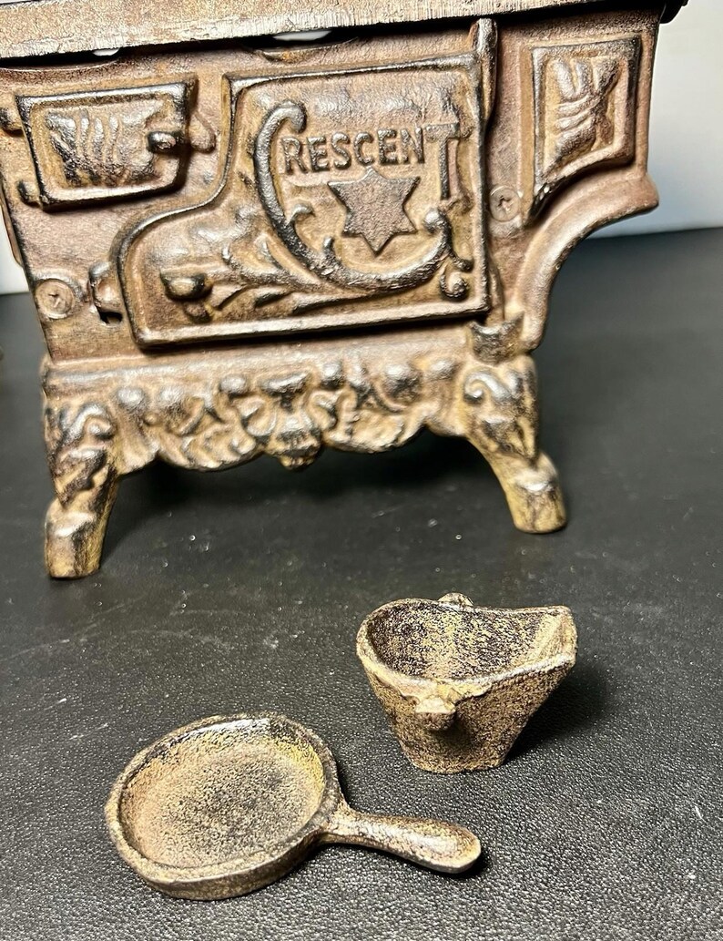John Wright 1990s Cast Iron Miniature Crescent Stove With Accessories 7 ...