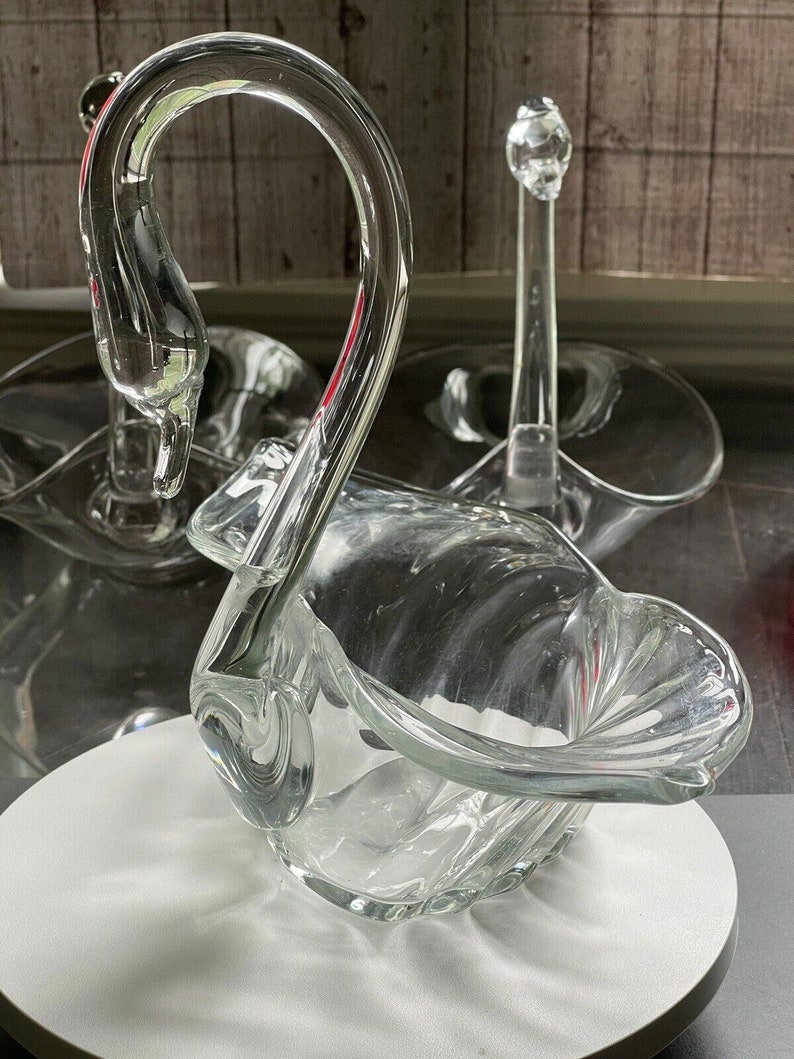 Crystal Vintage 1970’s Hand Blown Wide Wings Swan Candy Dish Trinket ...