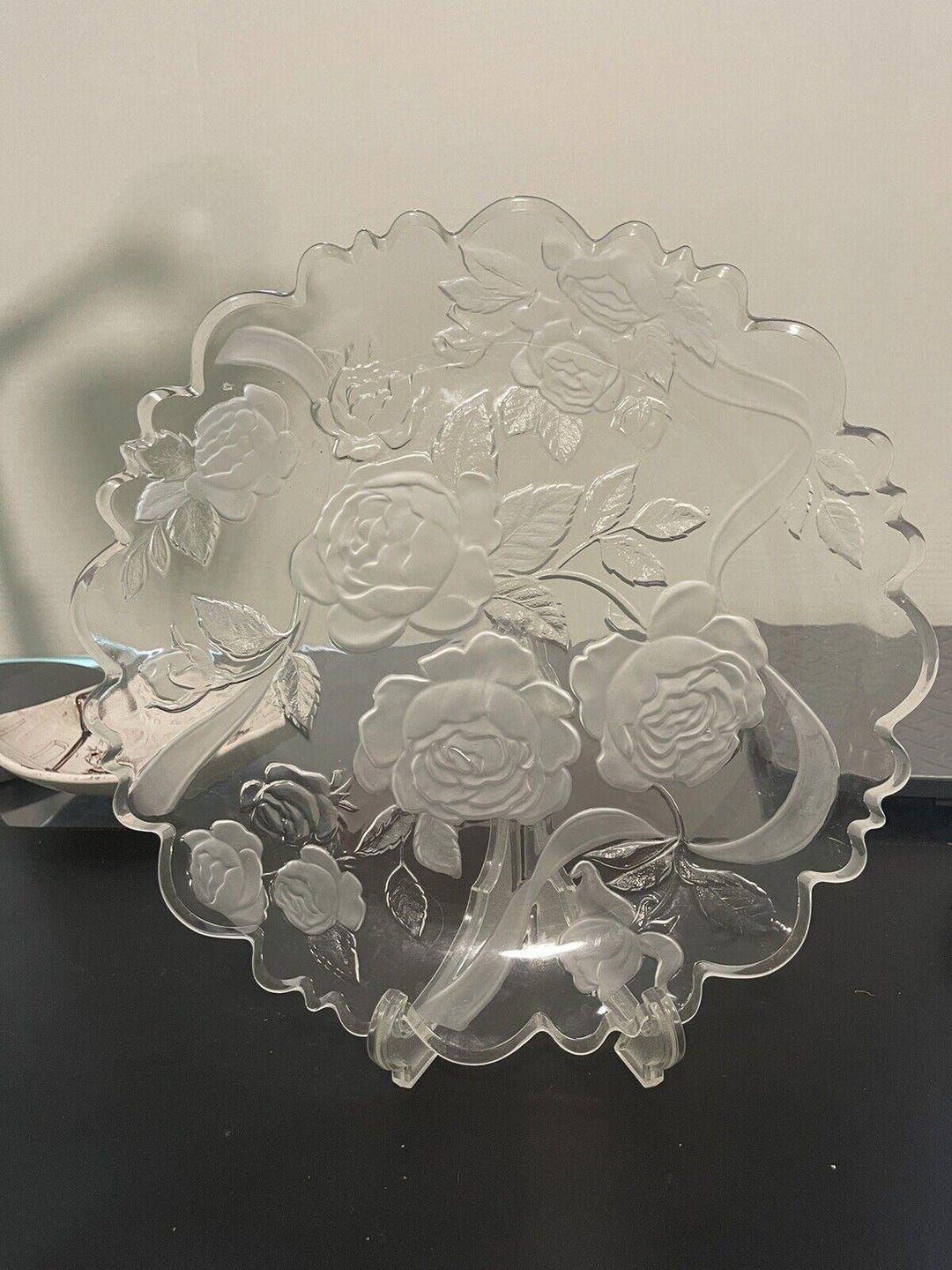 Laura Glass Japan Vintage 1990’s Rose Garden Frosted/clear Platter Dish ...