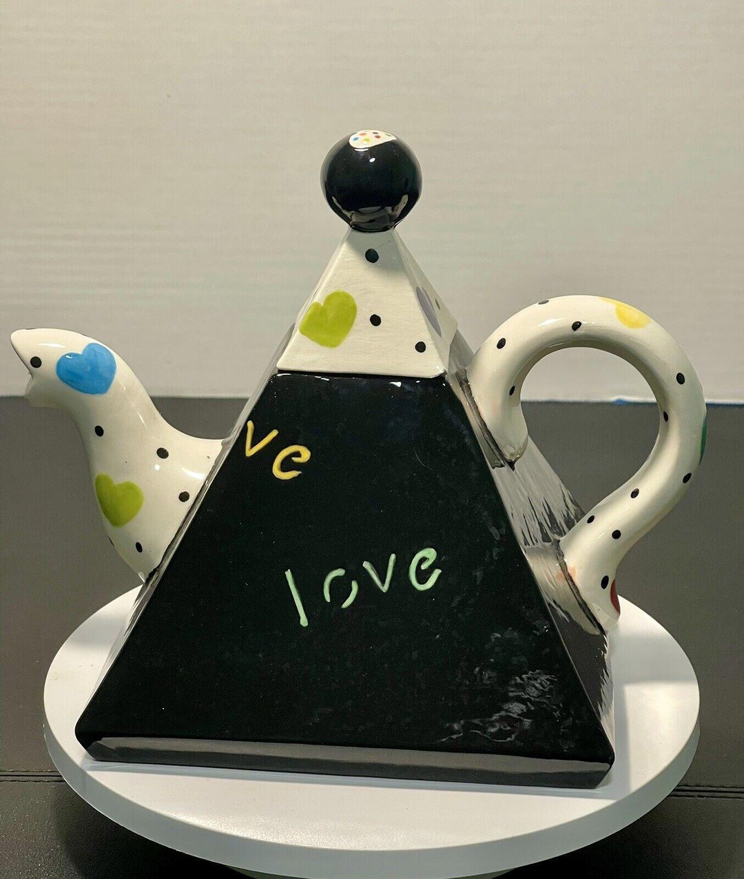 Artisan Vintage 1980s Triangular Pyramid Handpainted Love Teapot ...