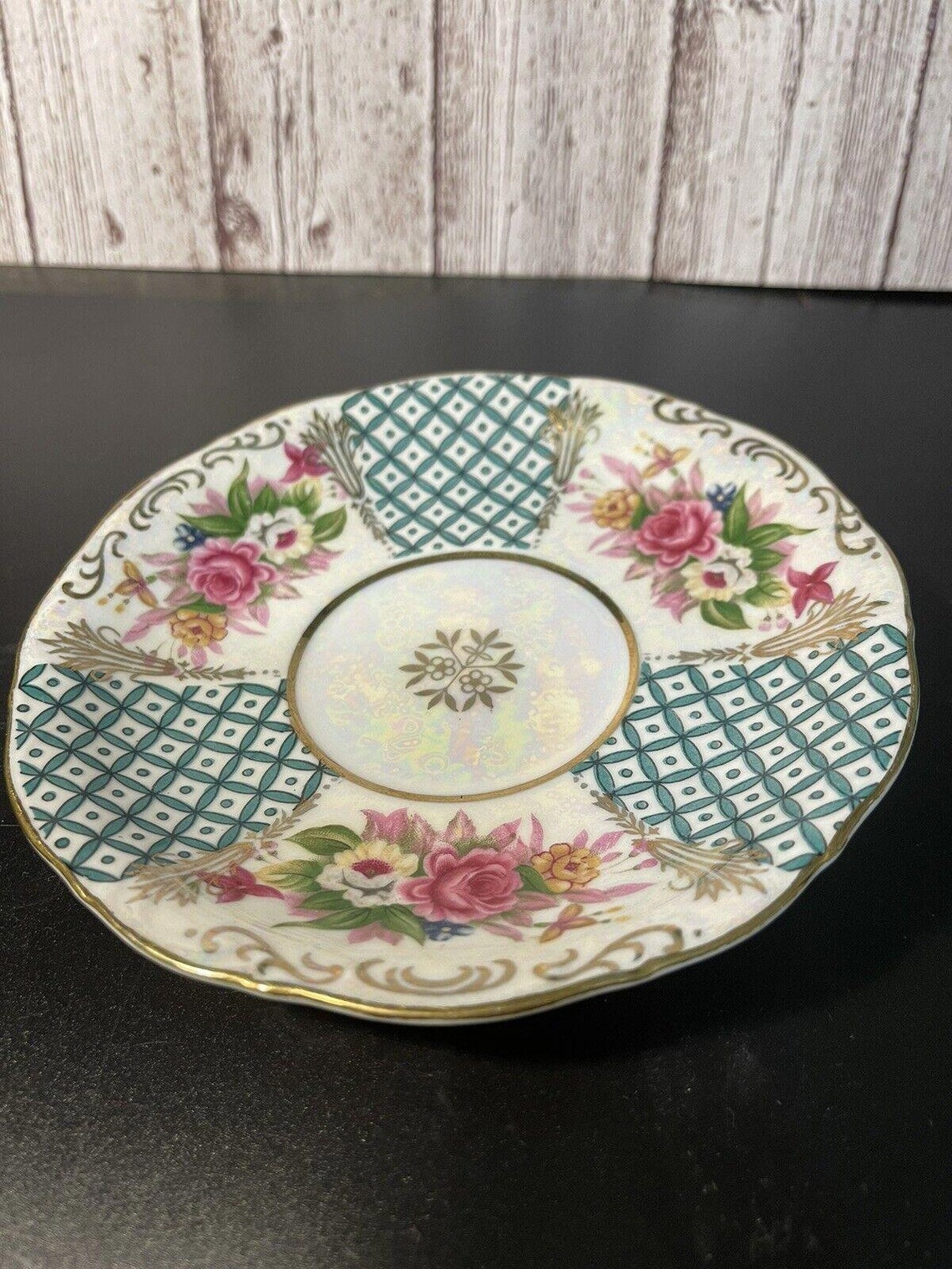 L M Royal Halsey Japan Vintage 1950’s Fine China Lustre Green Checkers ...