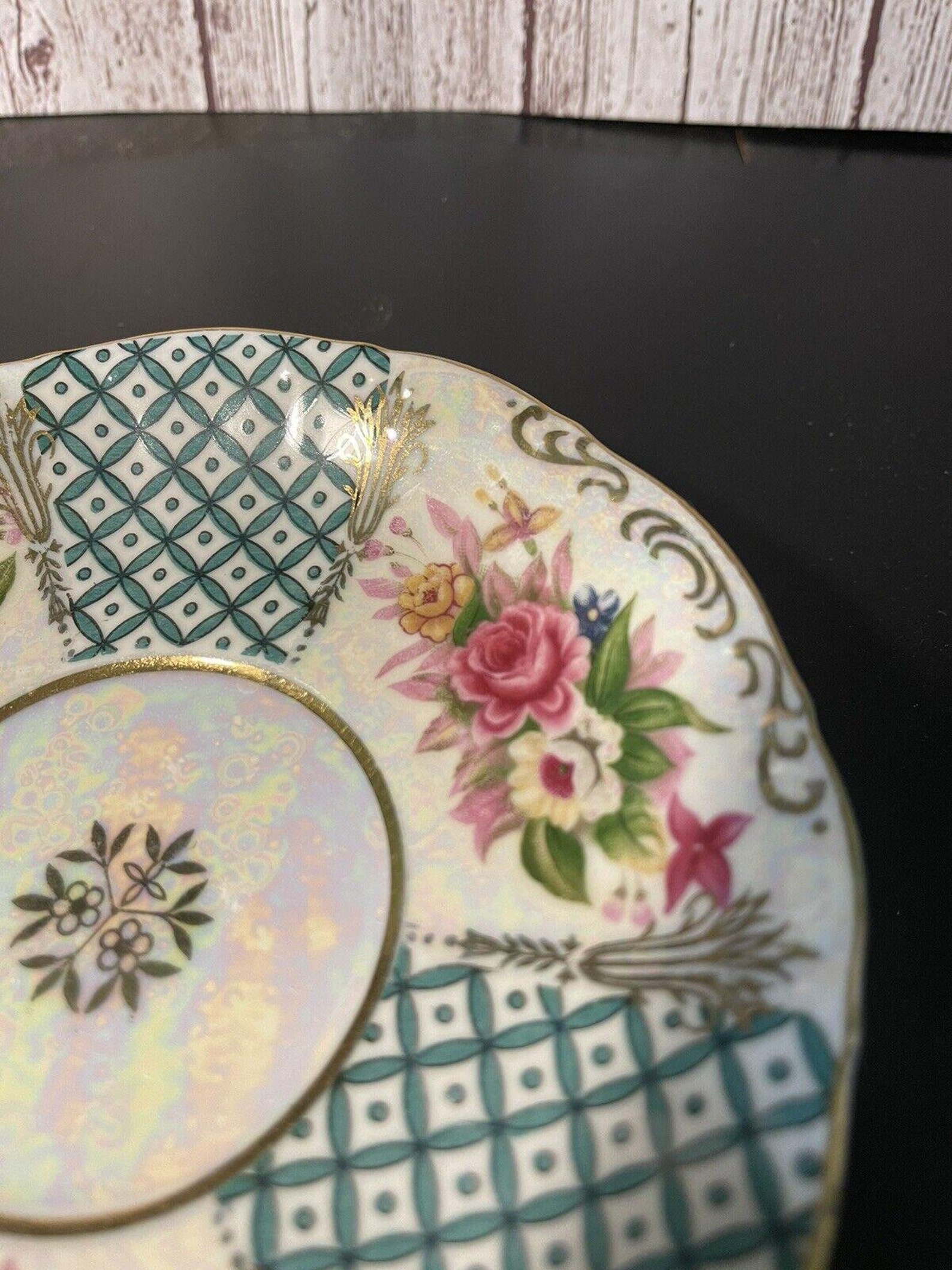 L M Royal Halsey Japan Vintage 1950’s Fine China Lustre Green Checkers ...