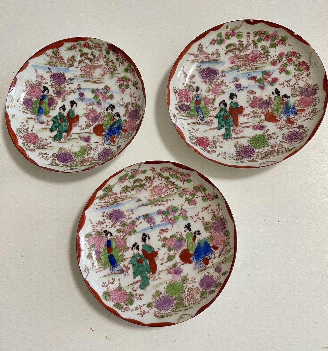 Antique Kutani Hand Painted Geisha Motif Bone China 3 Bread/charger ...