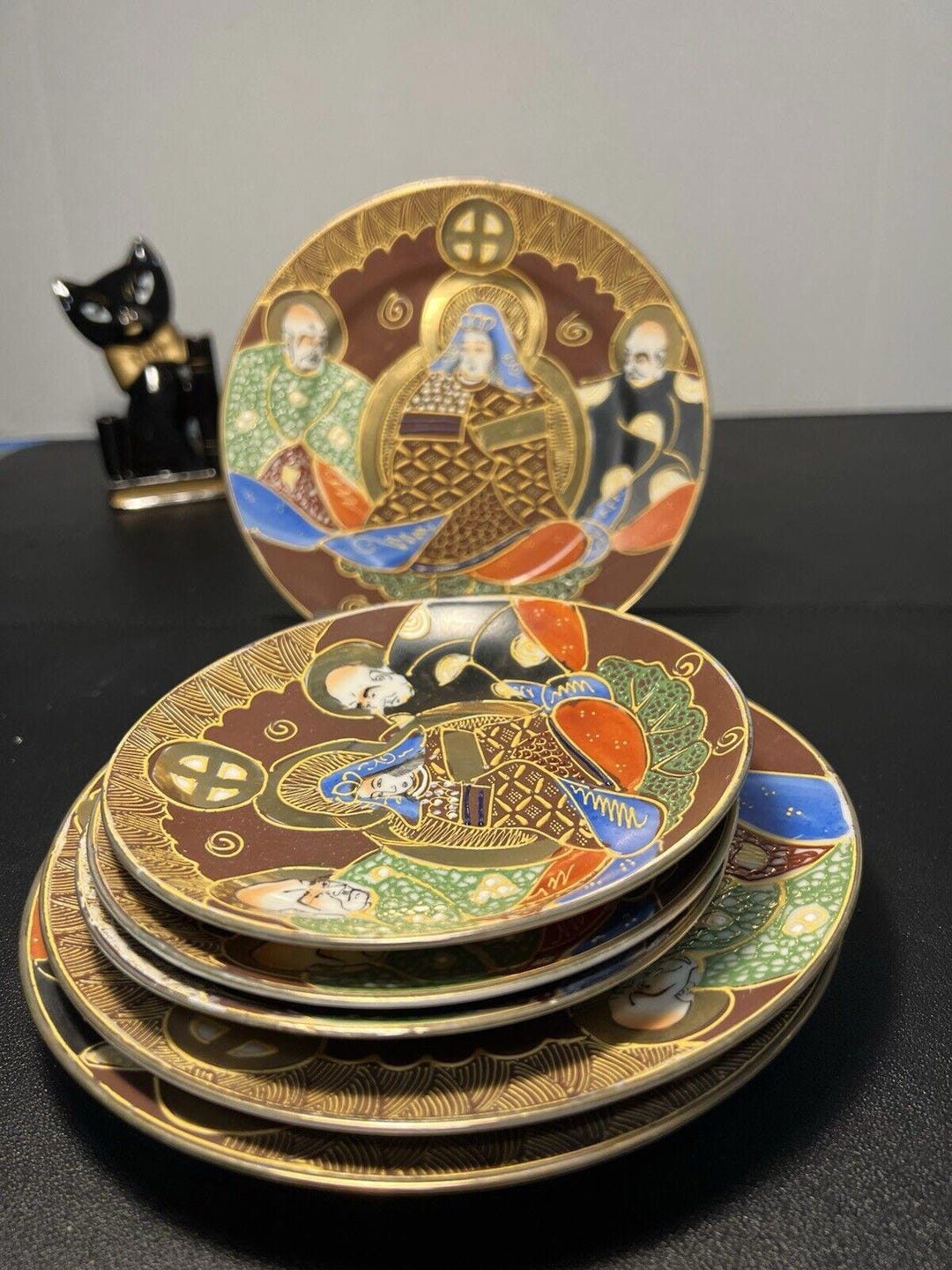 Japanese Antique 1900 6 Plates Saucers Meiji Satsuma Moriage Dragonware ...