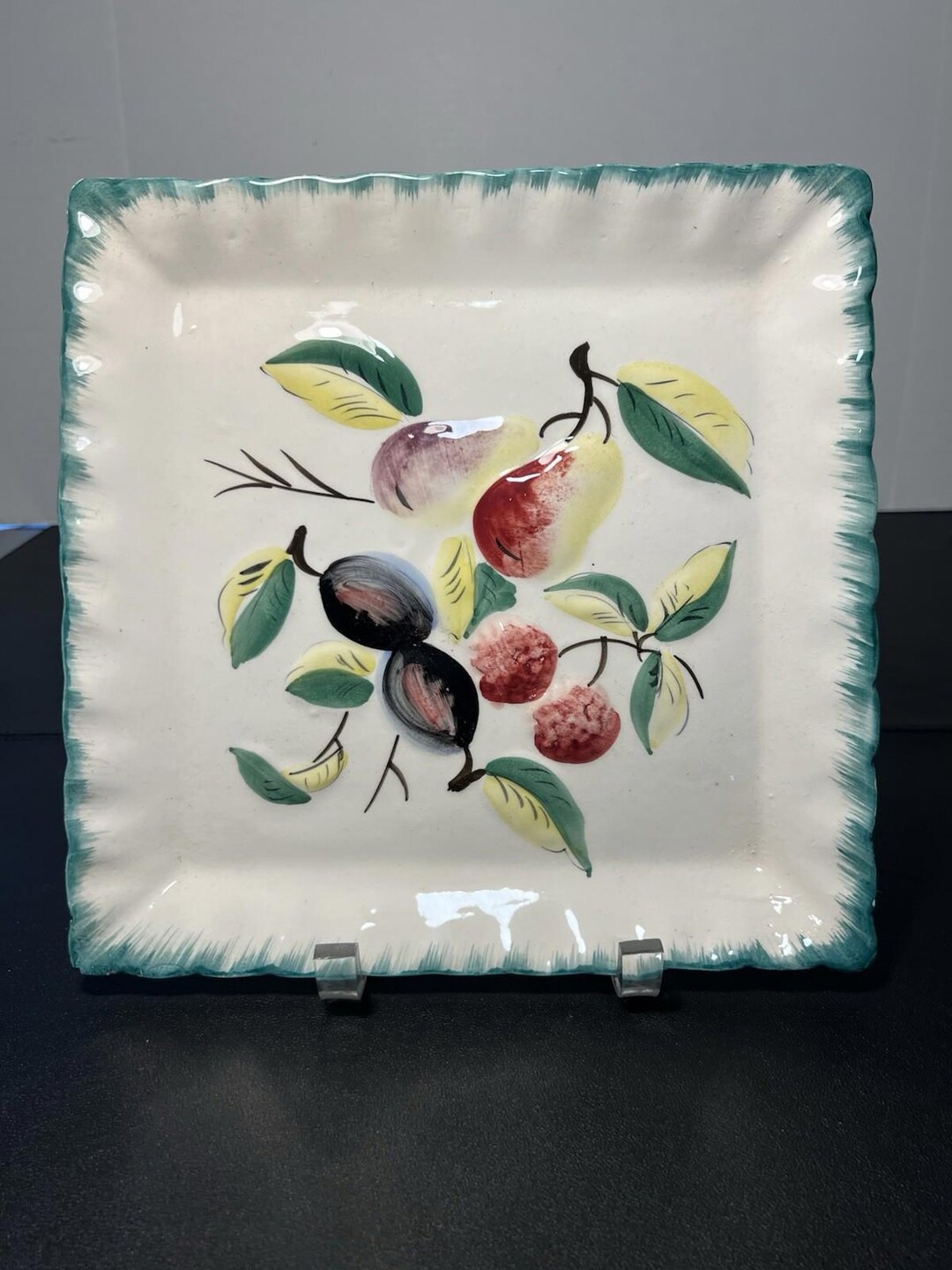 NPS Nora Stone Pottery 1960s Square Hand Painted Fruit Cottagecore ...