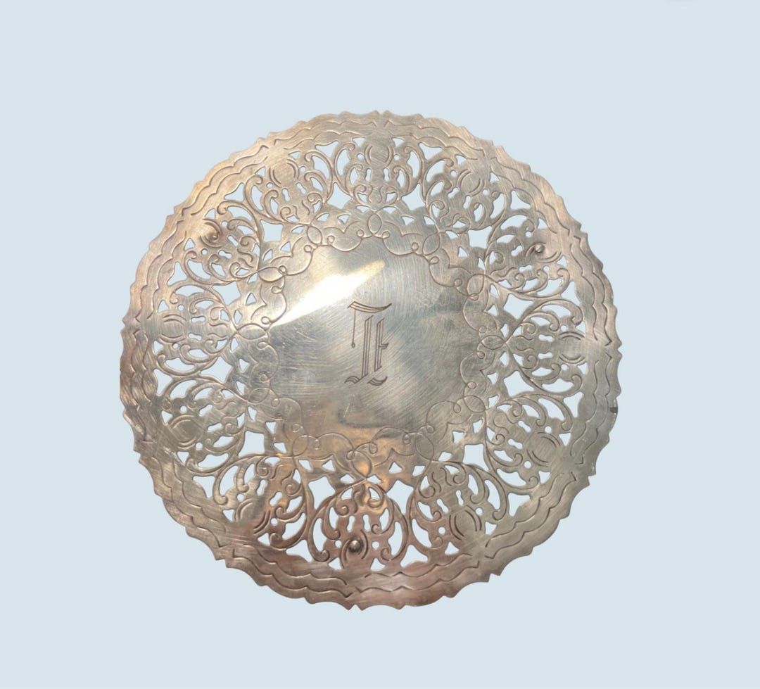 William Adams WA Italy 1950s Pierced Reticulated Silverplate Trivet, 7. ...